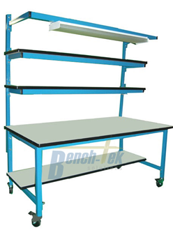 Double Riser Shelf Unistrut Channel Modular Workbench | Bench-Tek Solutions